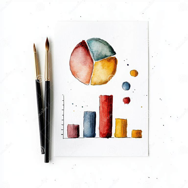 A Colorful Watercolor Illustration of a Pie Chart and Bar Graph Perfect ...