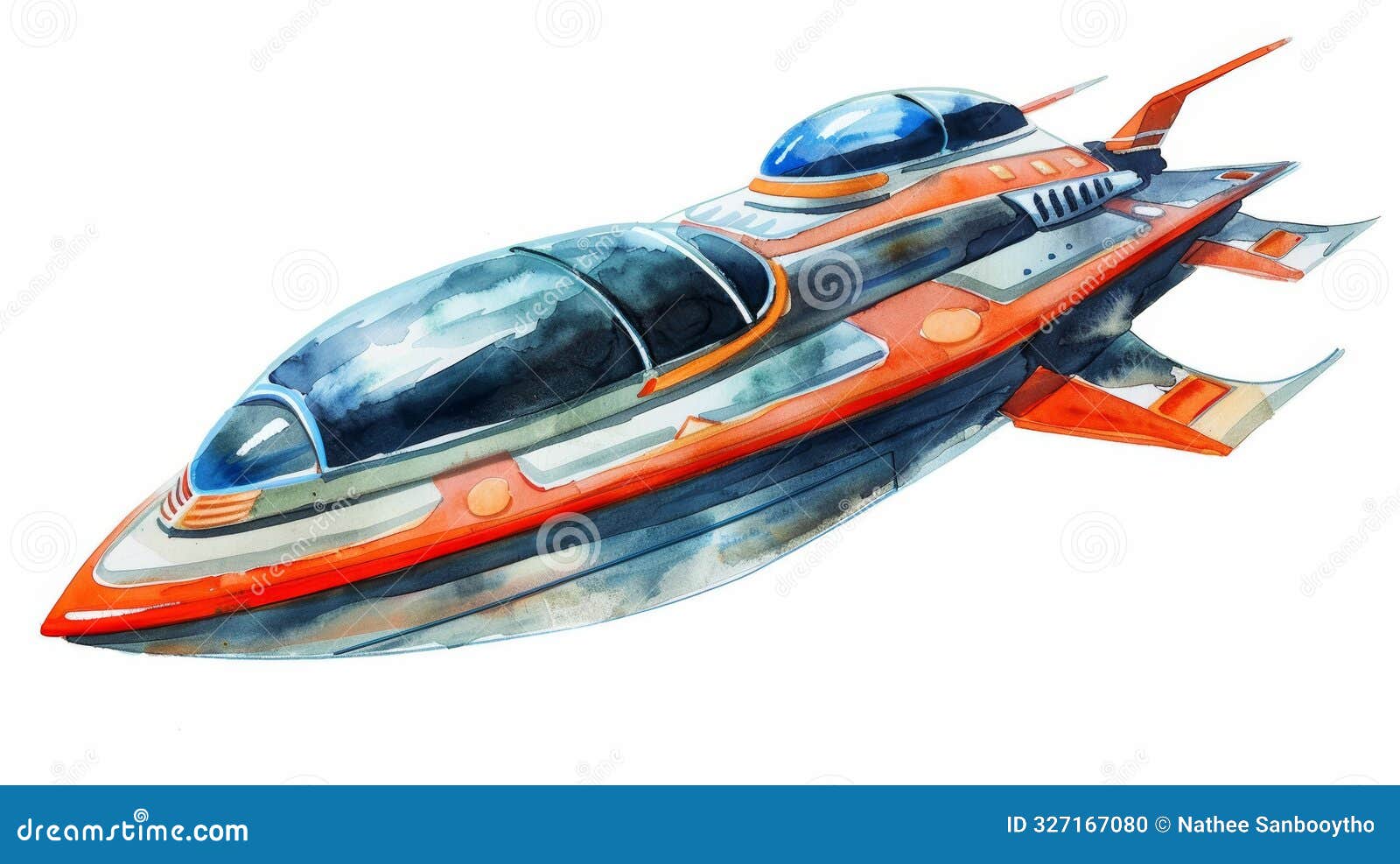 Colorful Watercolor Spaceship Illustration Stock Illustration ...