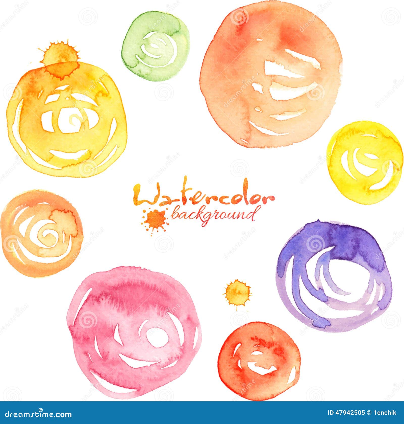 Colorful Watercolor Splashes, Circles and Spirals Stock Vector ...
