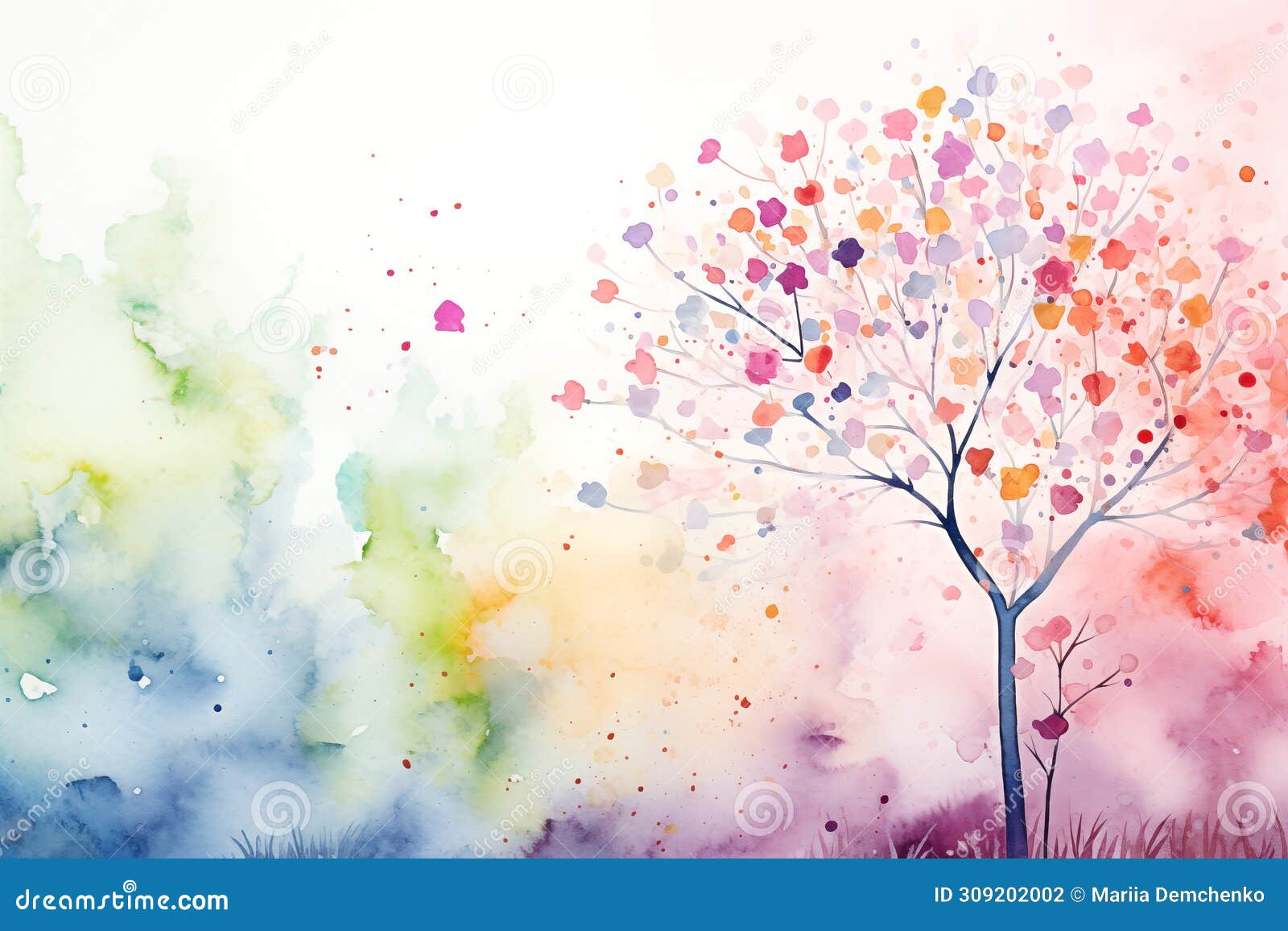 Colorful Watercolor Tree with Leaves Stock Photo - Image of vibrant ...