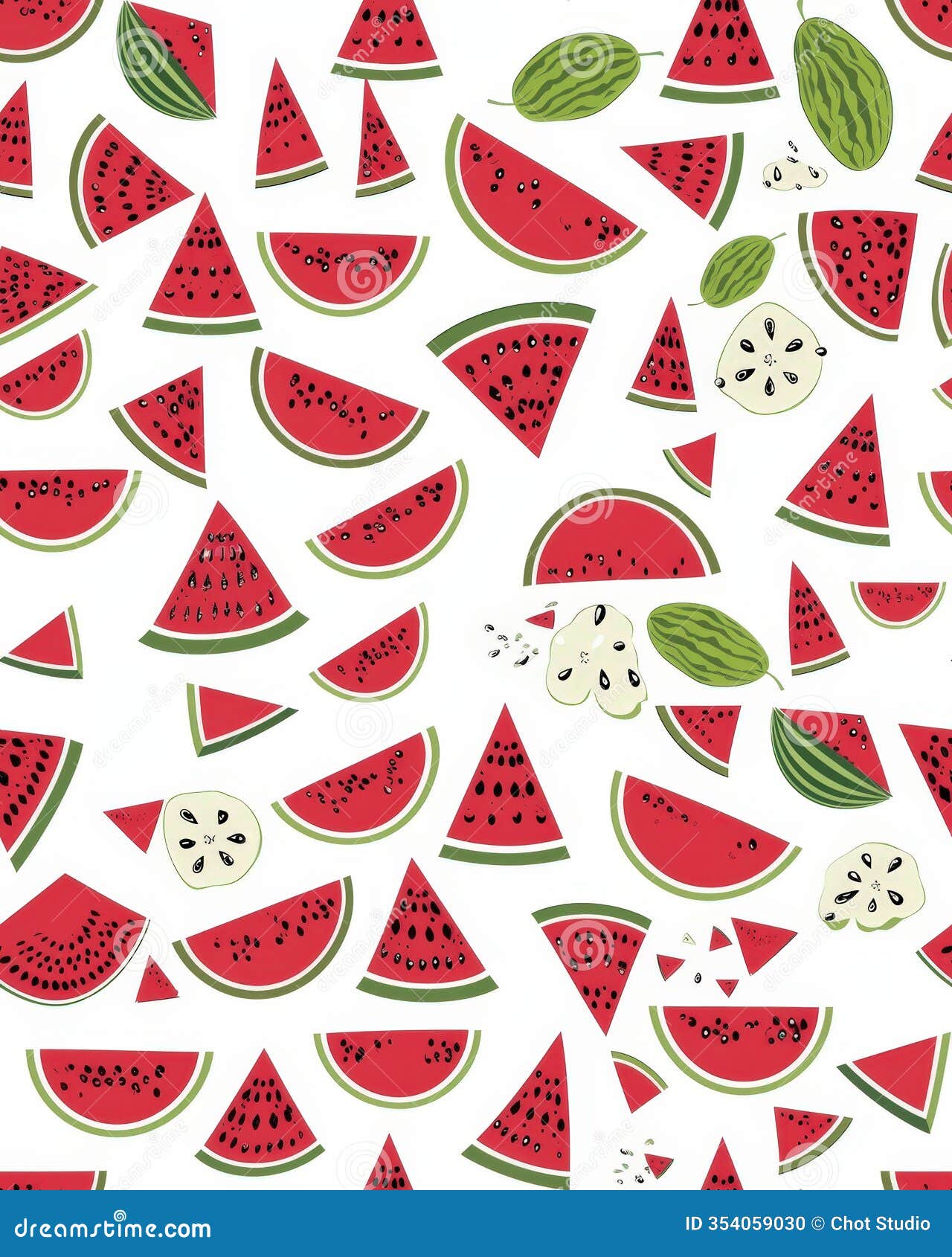 Colorful Watermelon Slice Pattern on White Background for Design Use ...