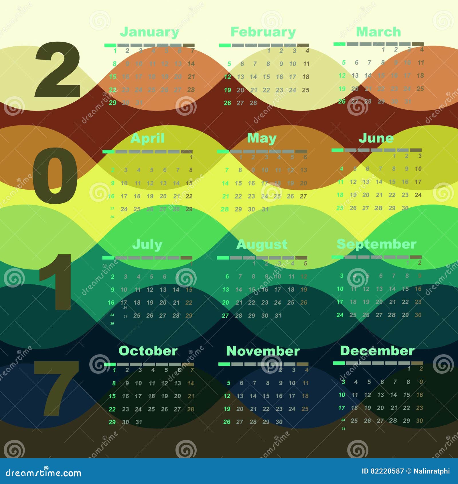 Colorful Wave 2017 Calendar Template Stock Vector - Illustration of ...