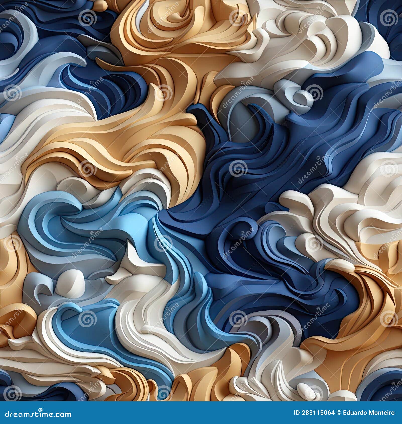 Colorful Wave Pattern in Blue and Gold with Organic Sculpting Design ...