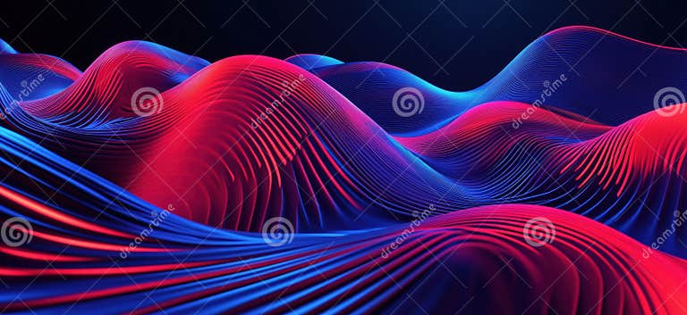 Colorful Wave Patterns in Blue and Red, Dynamic Flowing Lines Create a ...