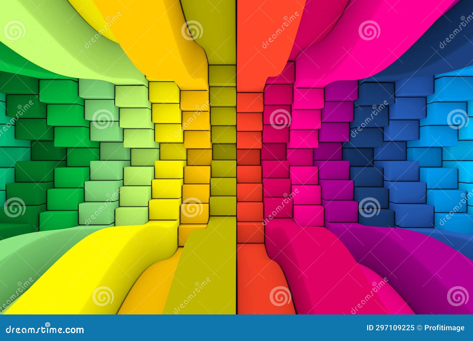 Colorful Waves and Boxes Abstract Background 3D Stock Illustration ...