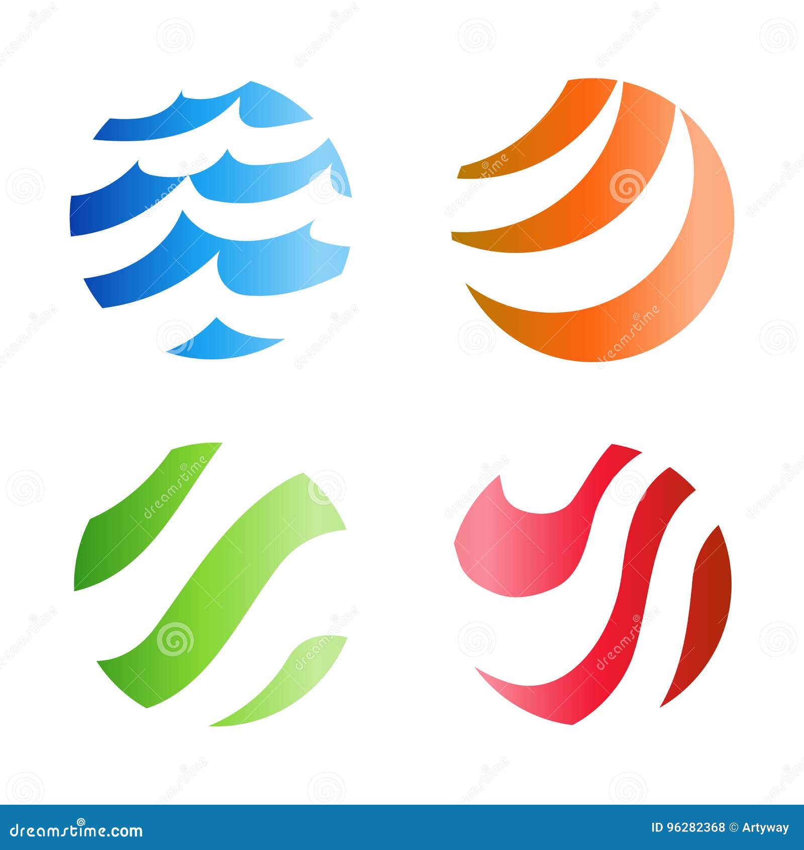Colorful Wavy Stripped Logo. Isolated Abstract Decorative Logo Set ...