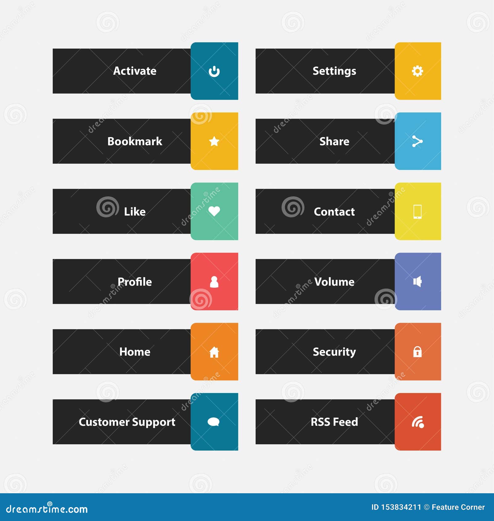 Colorful Web Design Button Collection With Flat Design Stock Vector