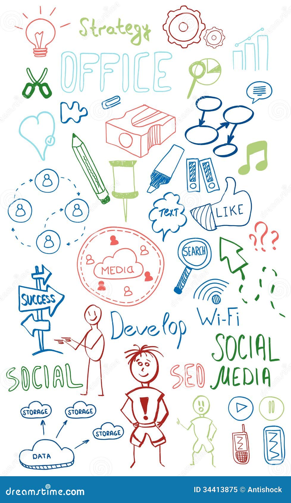 Colorful web doodles set stock vector. Illustration of office - 34413875