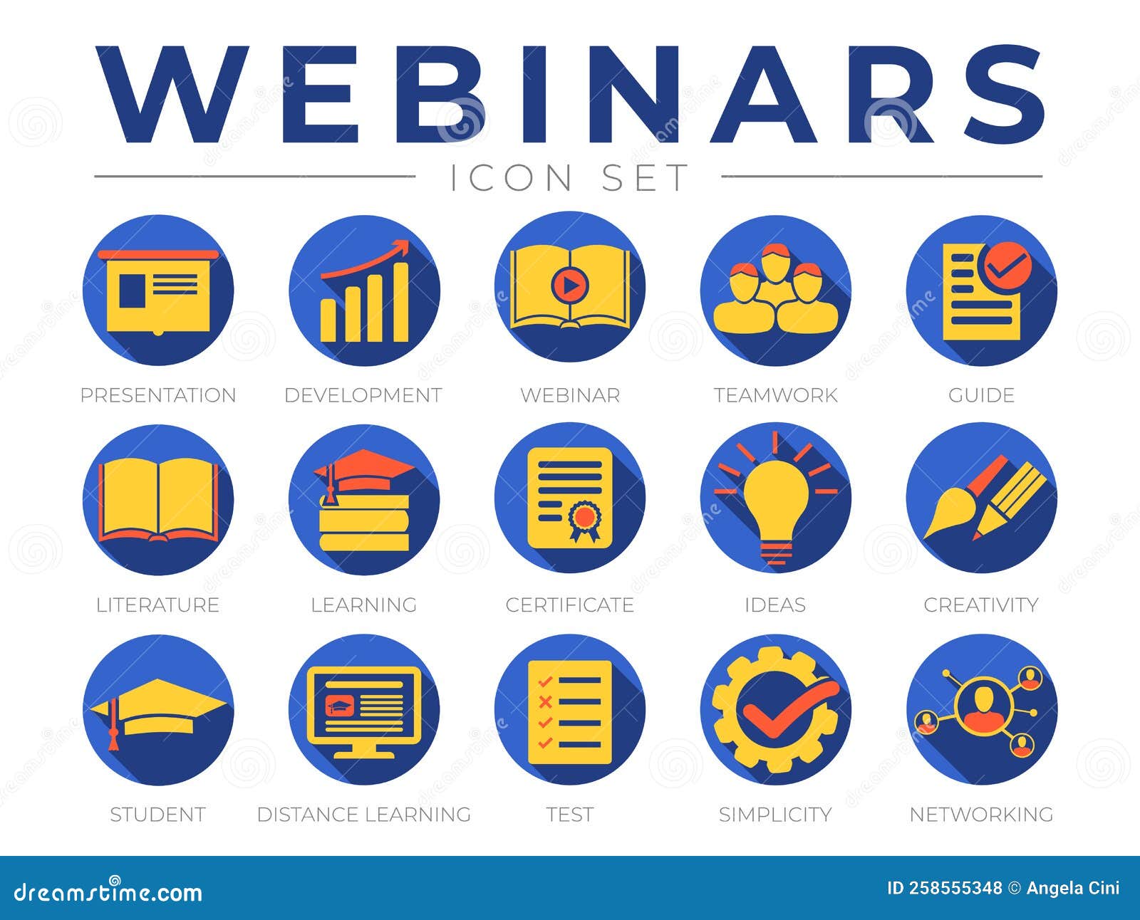 Colorful Webinar Icon Set. Presentation, Development, Webinars ...
