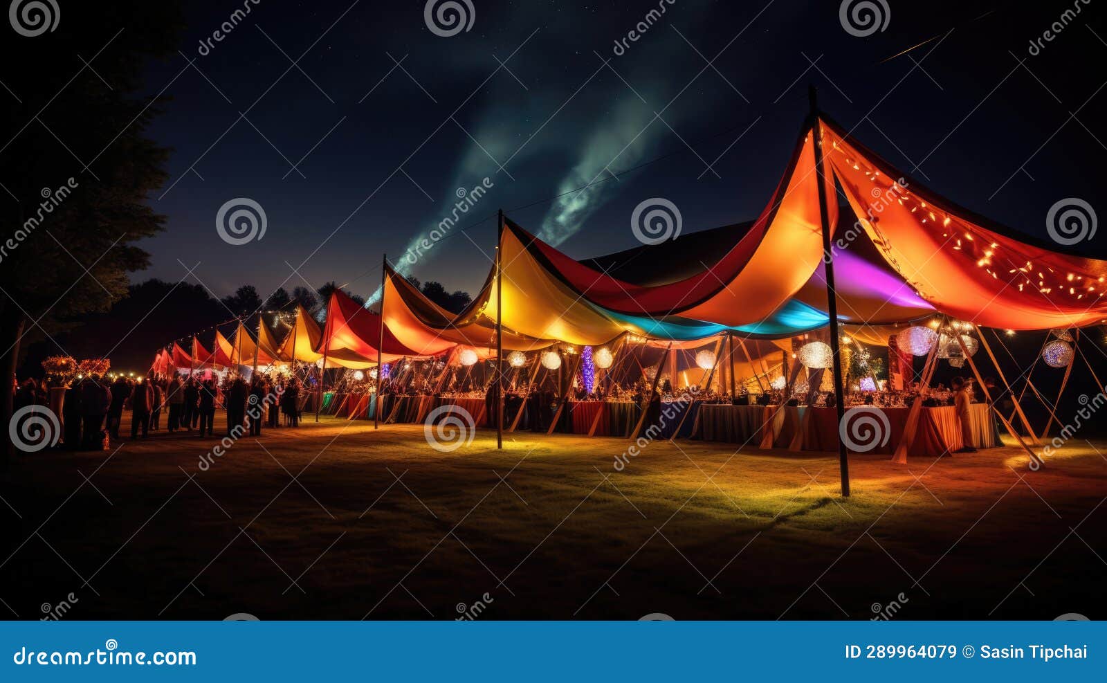 Colorful Wedding Tents at Night. Wedding Day Stock Illustration ...