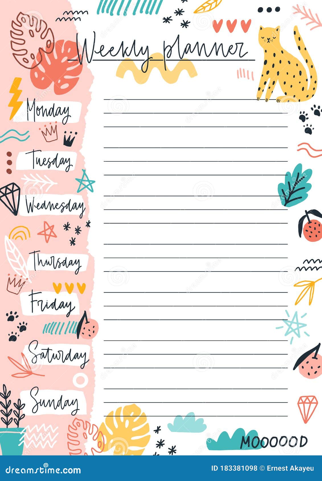 Colorful Weekly Planner Template with Place for Text Vector Flat ...