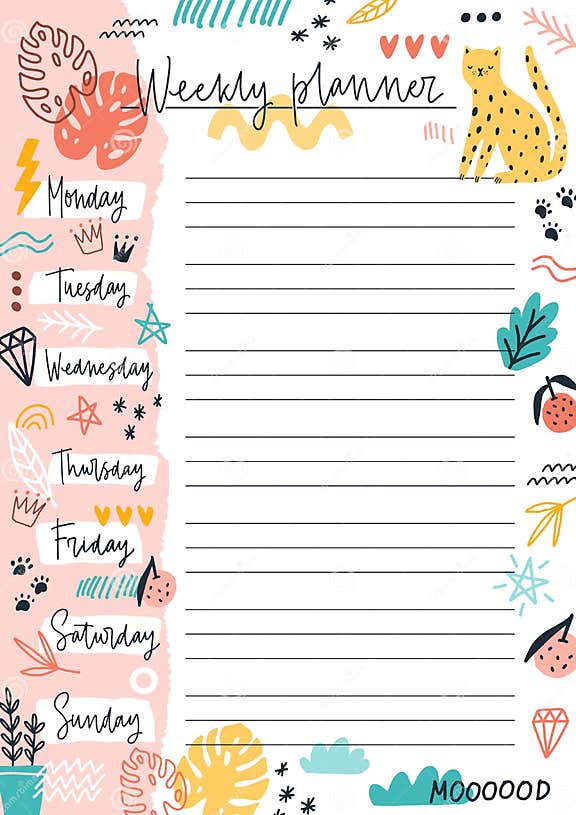 Colorful Weekly Planner Template with Place for Text Vector Flat ...