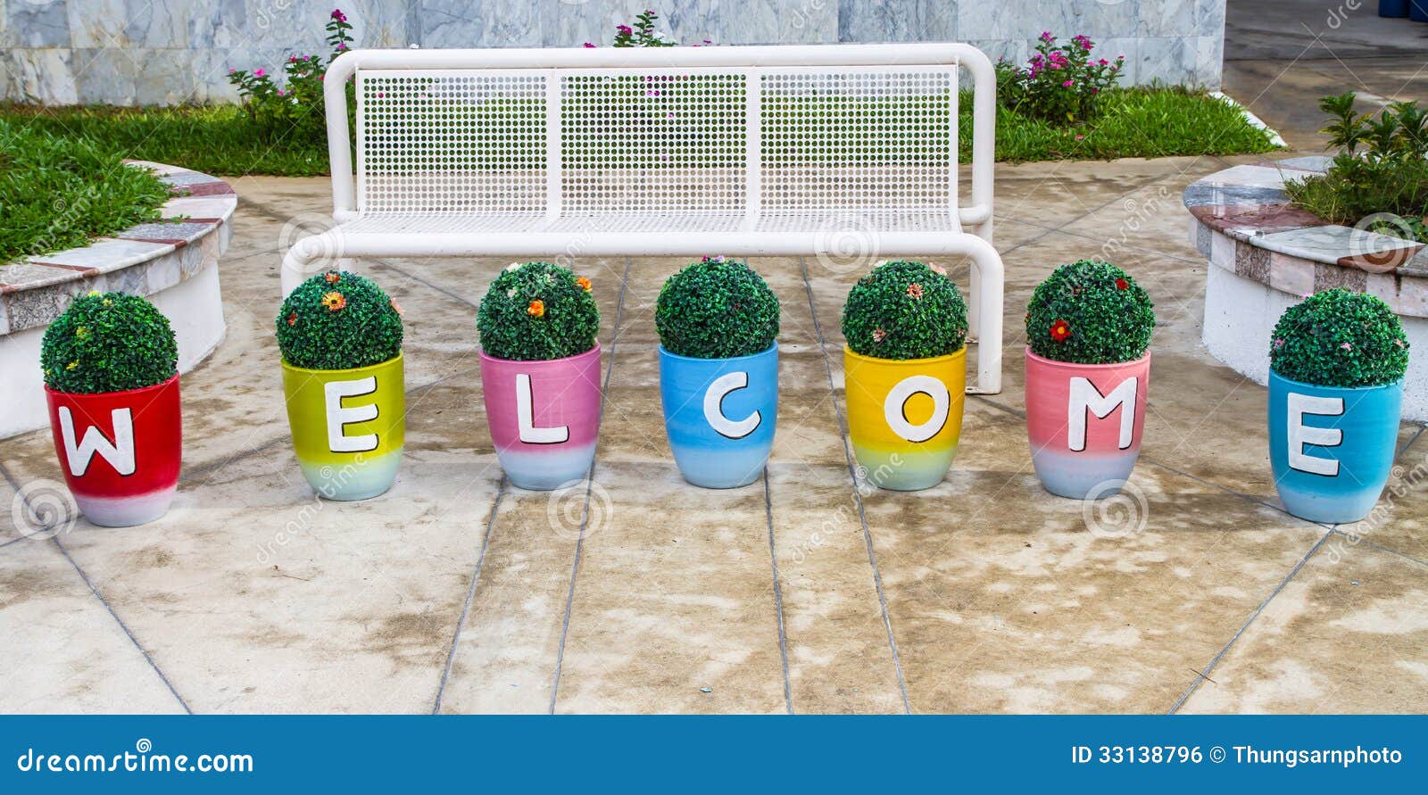 Colorful of the Welcome Pots Stock Photo - Image of welcome, guest ...