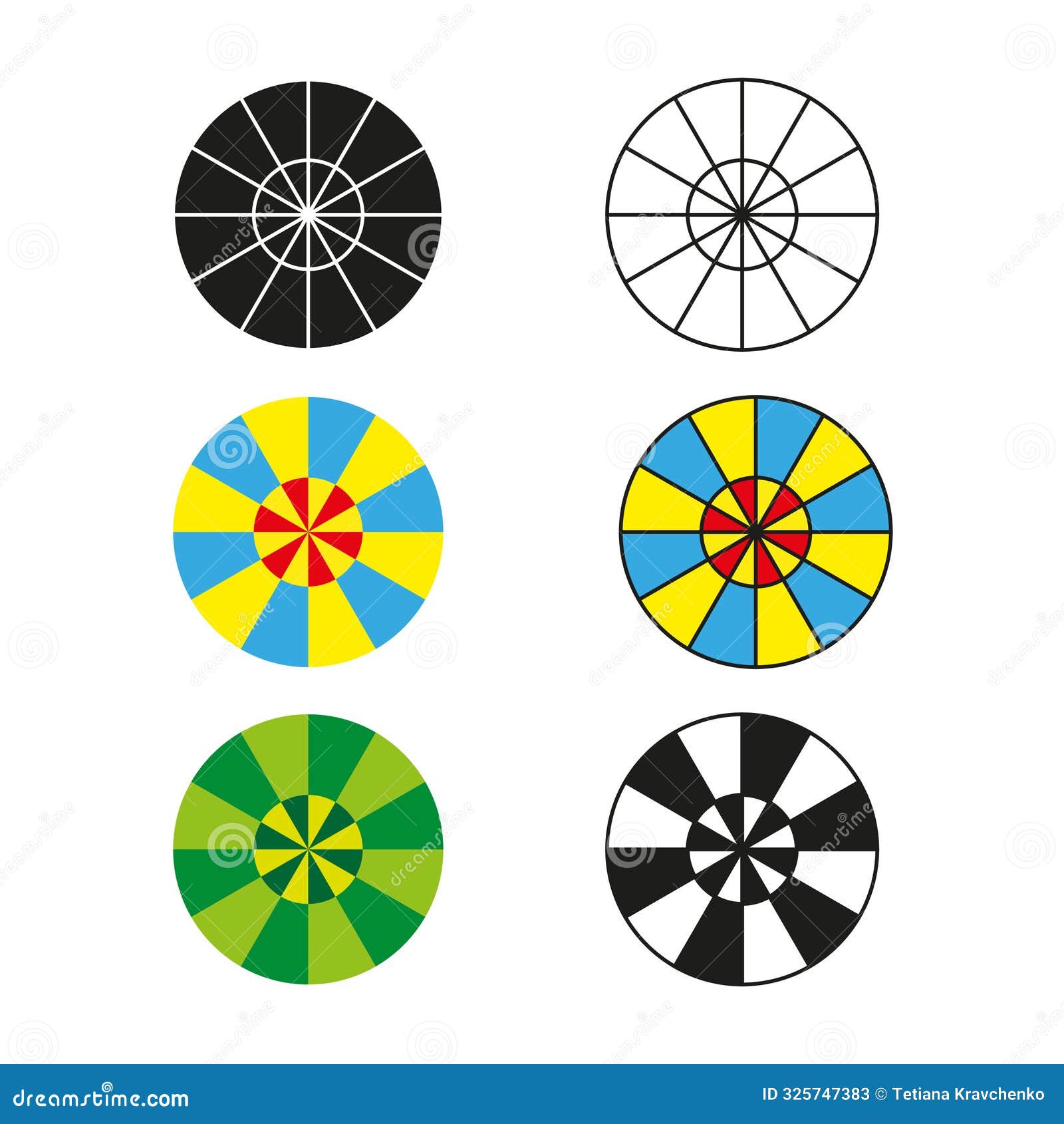 Colorful Wheel Patterns. Radial Segment Designs. Various Color ...