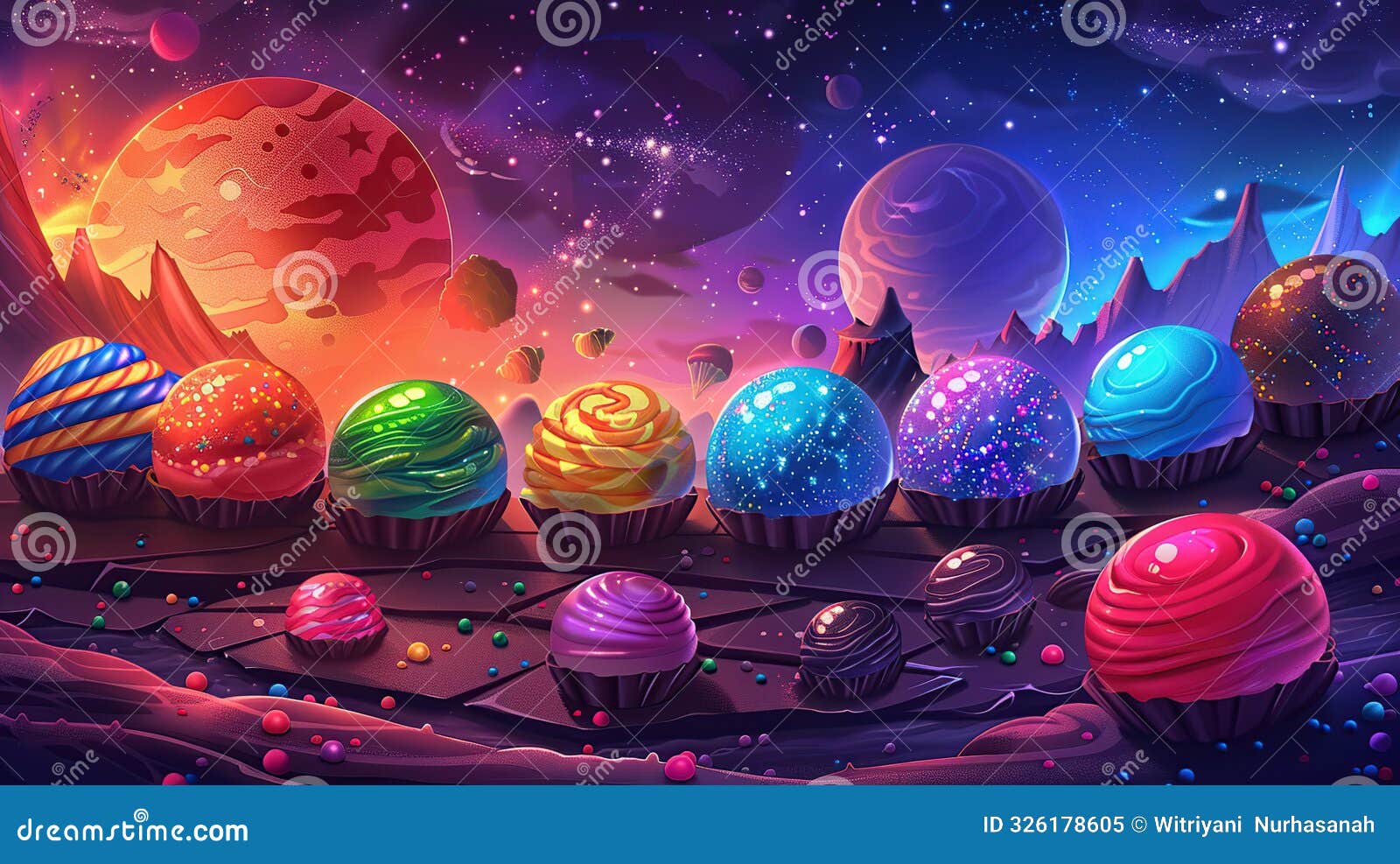 Cosmic Candy Planets stock illustration. Illustration of pattern ...