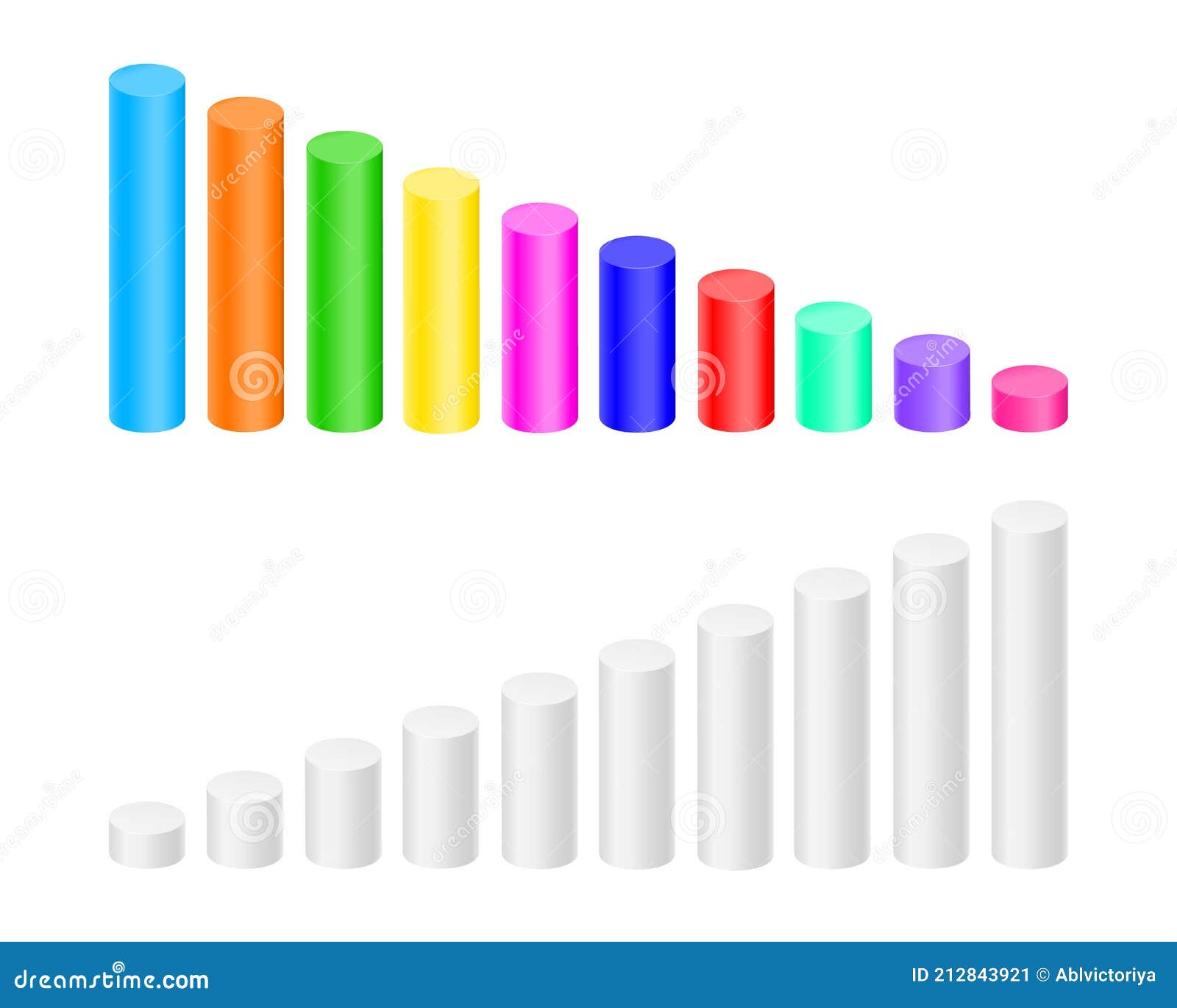 Colorful and White Cylinders. Bar Graph, Column Chart Elements for ...