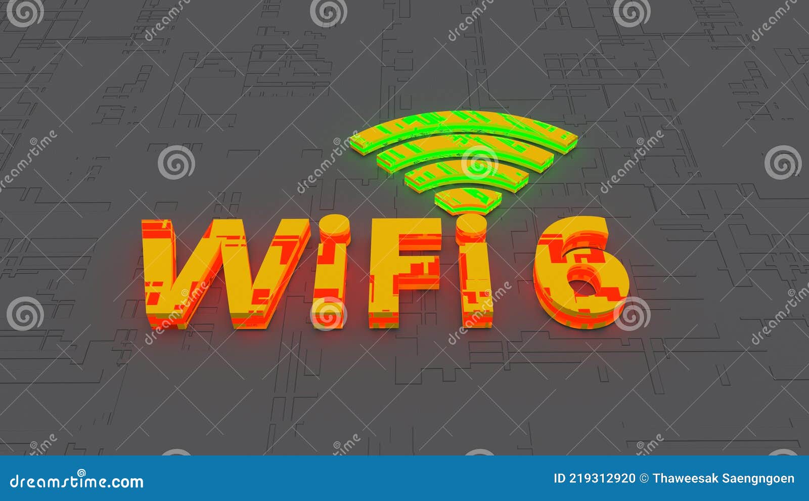 Colorful WiFi 6 Symbol with Light Flashing on Abstract Background. 3D ...