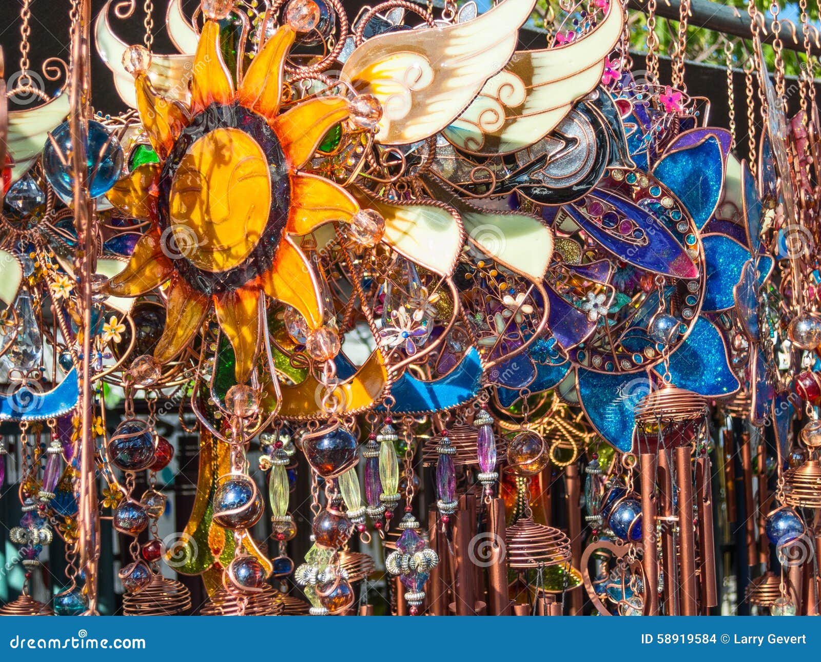Colorful wind chimes stock photo. Image of flea, crafts - 58919584