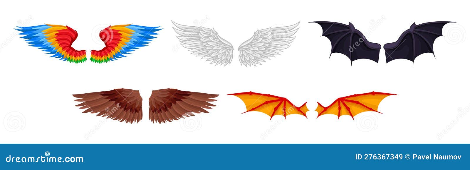Colorful Wings of Different Flying Creature Vector Set Stock Vector ...