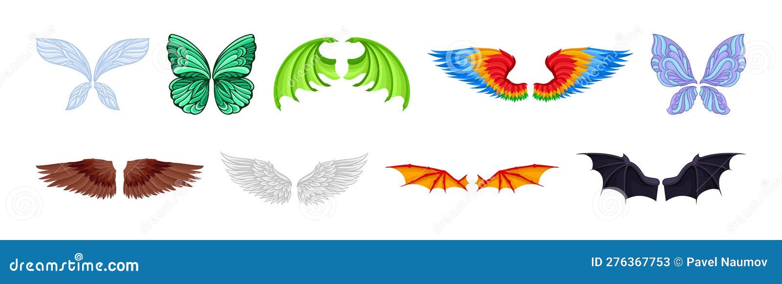 Colorful Wings of Different Flying Creature Vector Set Stock ...
