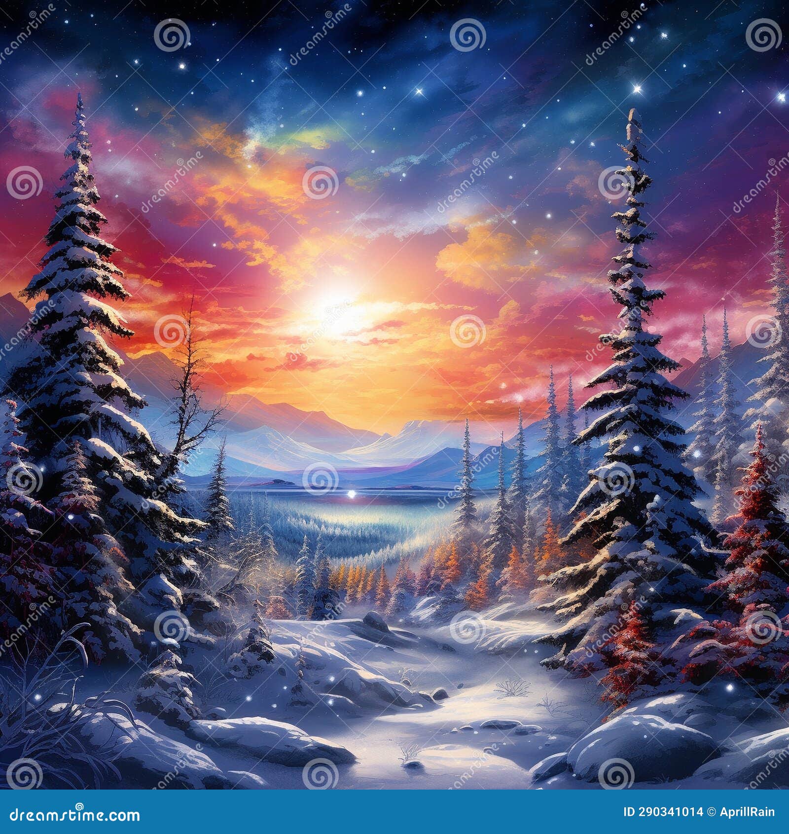 Colorful winter landscape stock photo. Image of advertising - 290341014