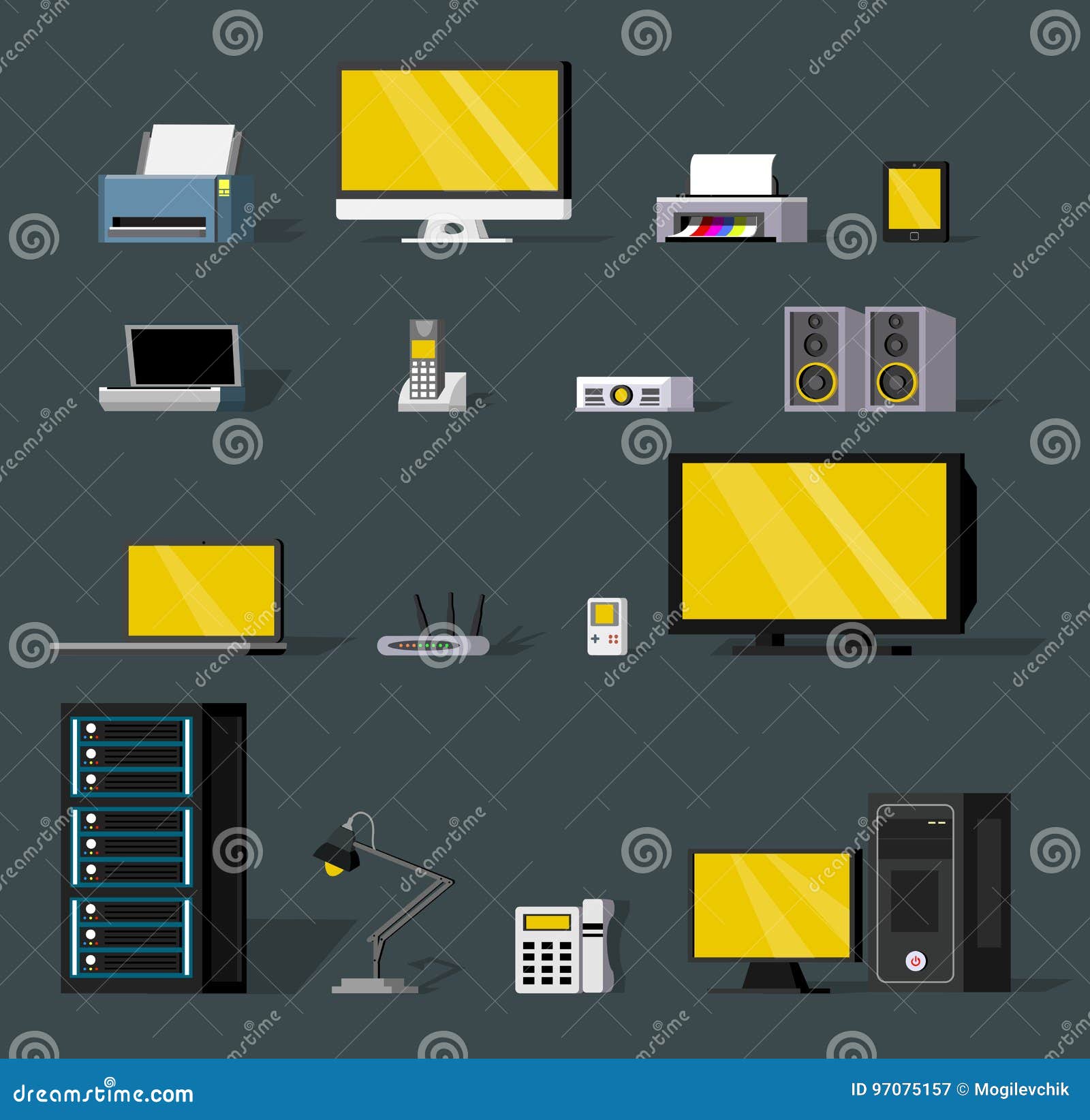 Colorful Wireless Technology Objects Set Stock Vector - Illustration of ...