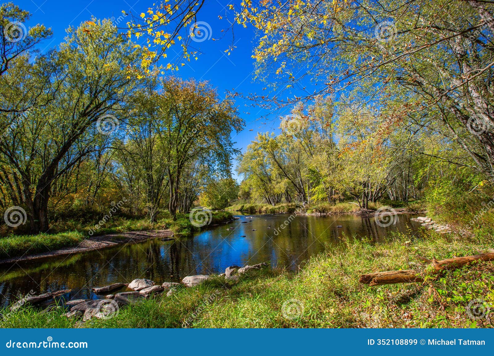Colorful Wisconsin Forest with a River and a Blue Sky in Early October ...