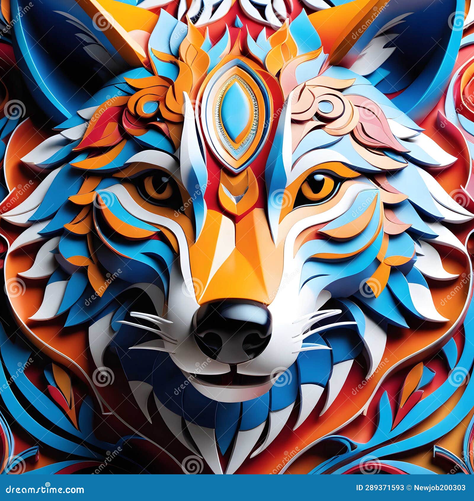 A Colorful Wolf Face Kirigami Style Art Stock Illustration ...