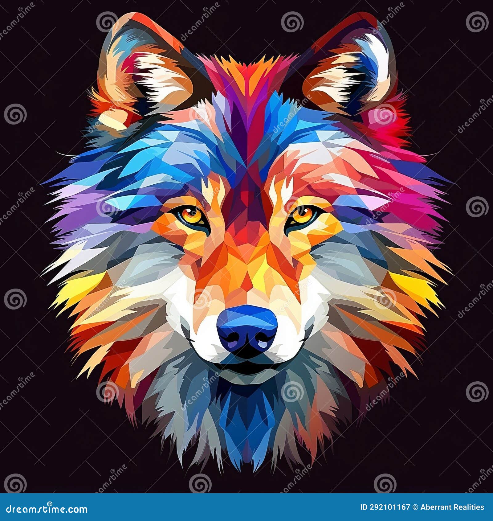 A Colorful Wolf Head on a Black Background Stock Illustration ...