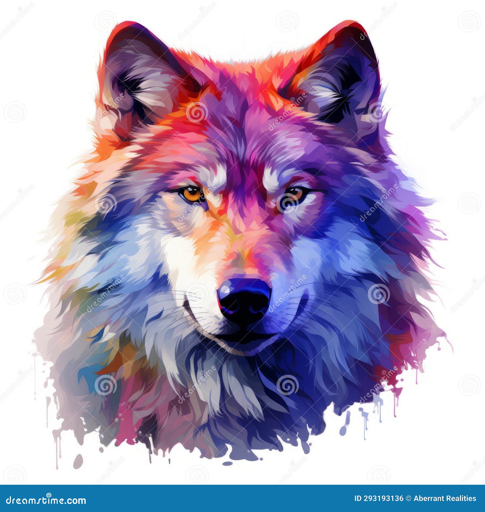 Colorful Wolf Head on a White Background Stock Illustration ...