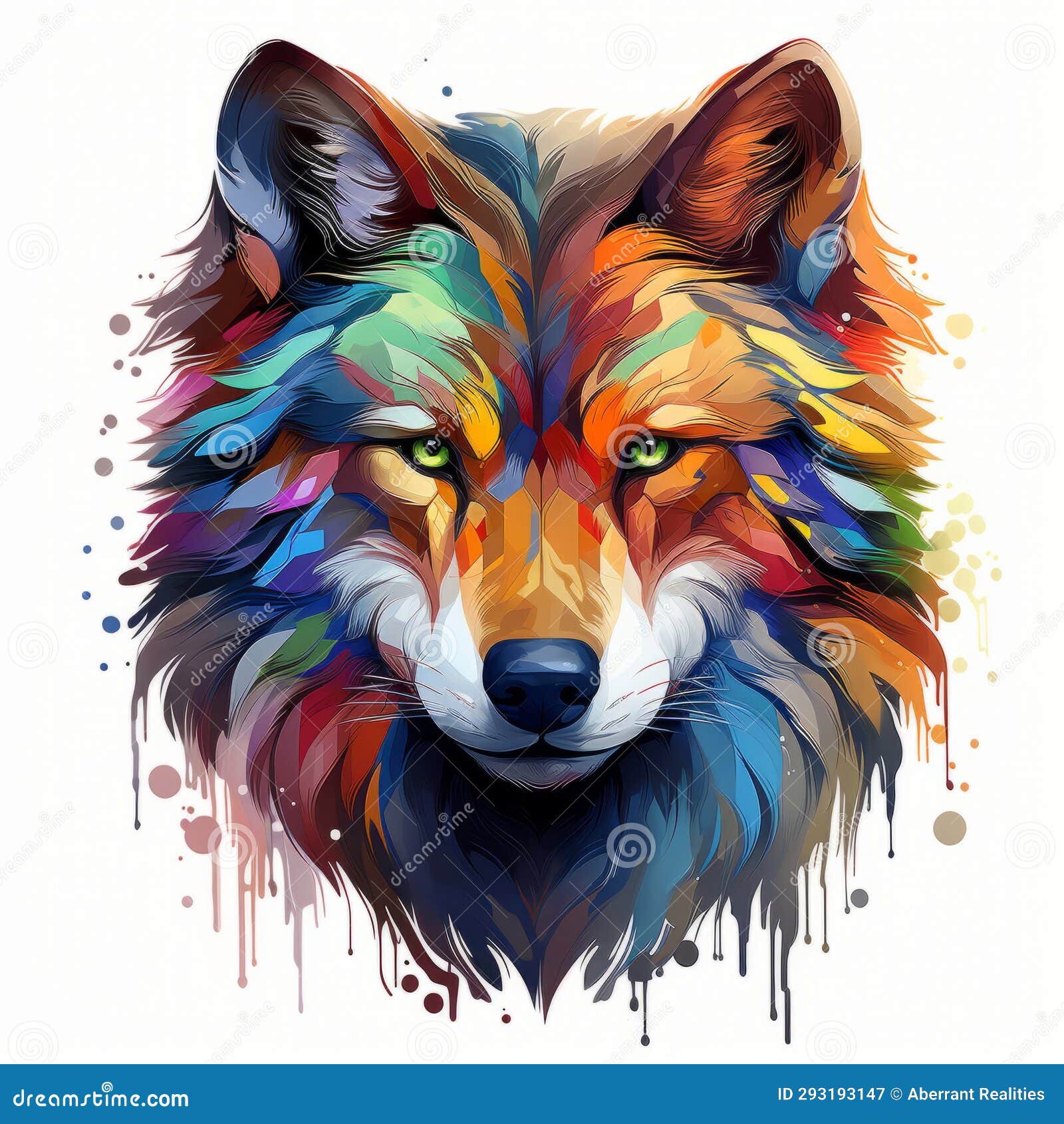Colorful Wolf Head on White Background Stock Illustration ...