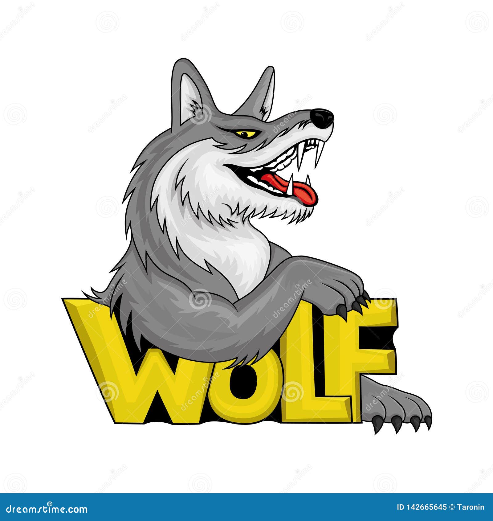 Wolf Sign And Lettering. Hand Drawn Vector Illustration. Black Ink ...