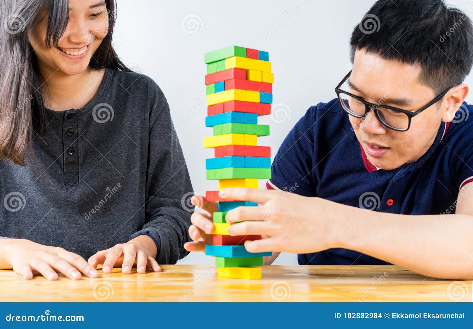 Colorful Wood Blocks Stack Game Stock Photo - Image of people, hand ...