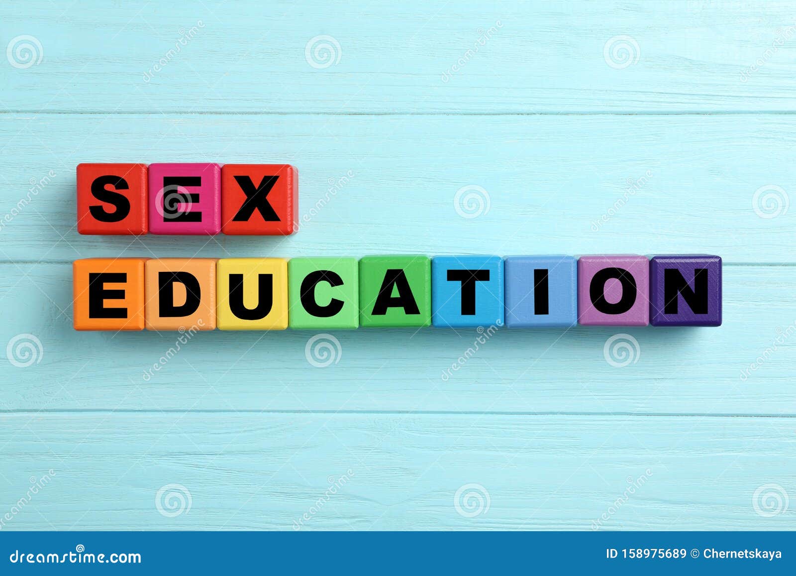 Colorful Wooden Blocks With Phrase `sex Education` On Light Blue