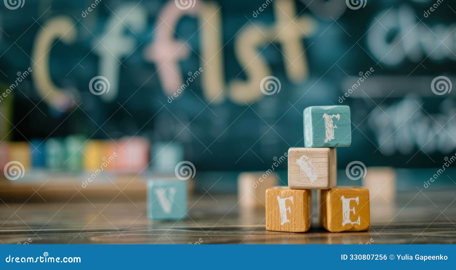 Colorful Wooden Blocks Stacked in Classroom during Learning Activity ...
