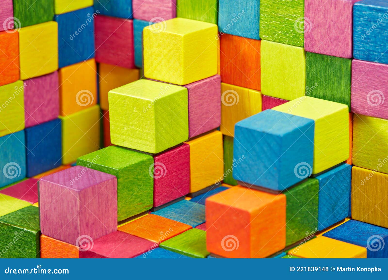 Colorful wooden cube stock photo. Image of geometry - 221839148