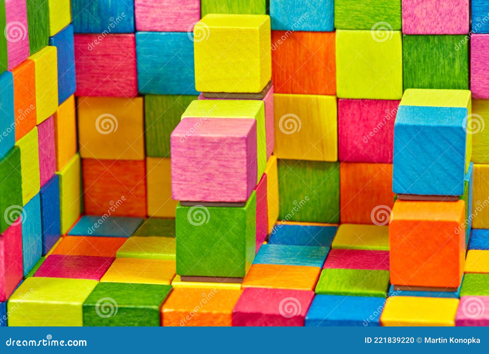 Colorful wooden cube stock photo. Image of check, cubes - 221839220