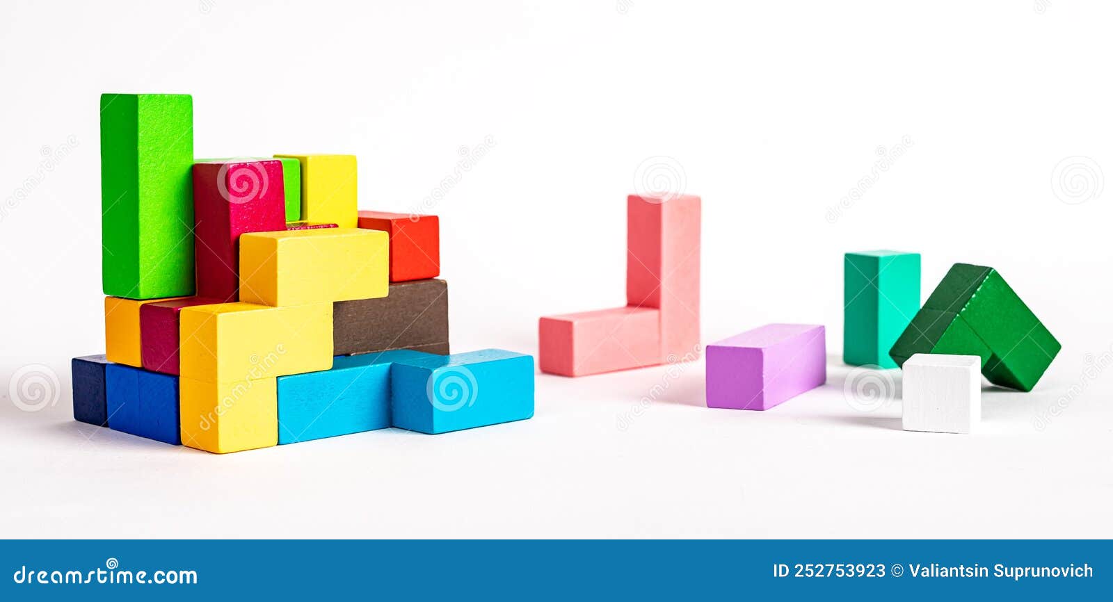 Colorful Wooden Elements of Tetris Puzzle. Construction, Formation ...