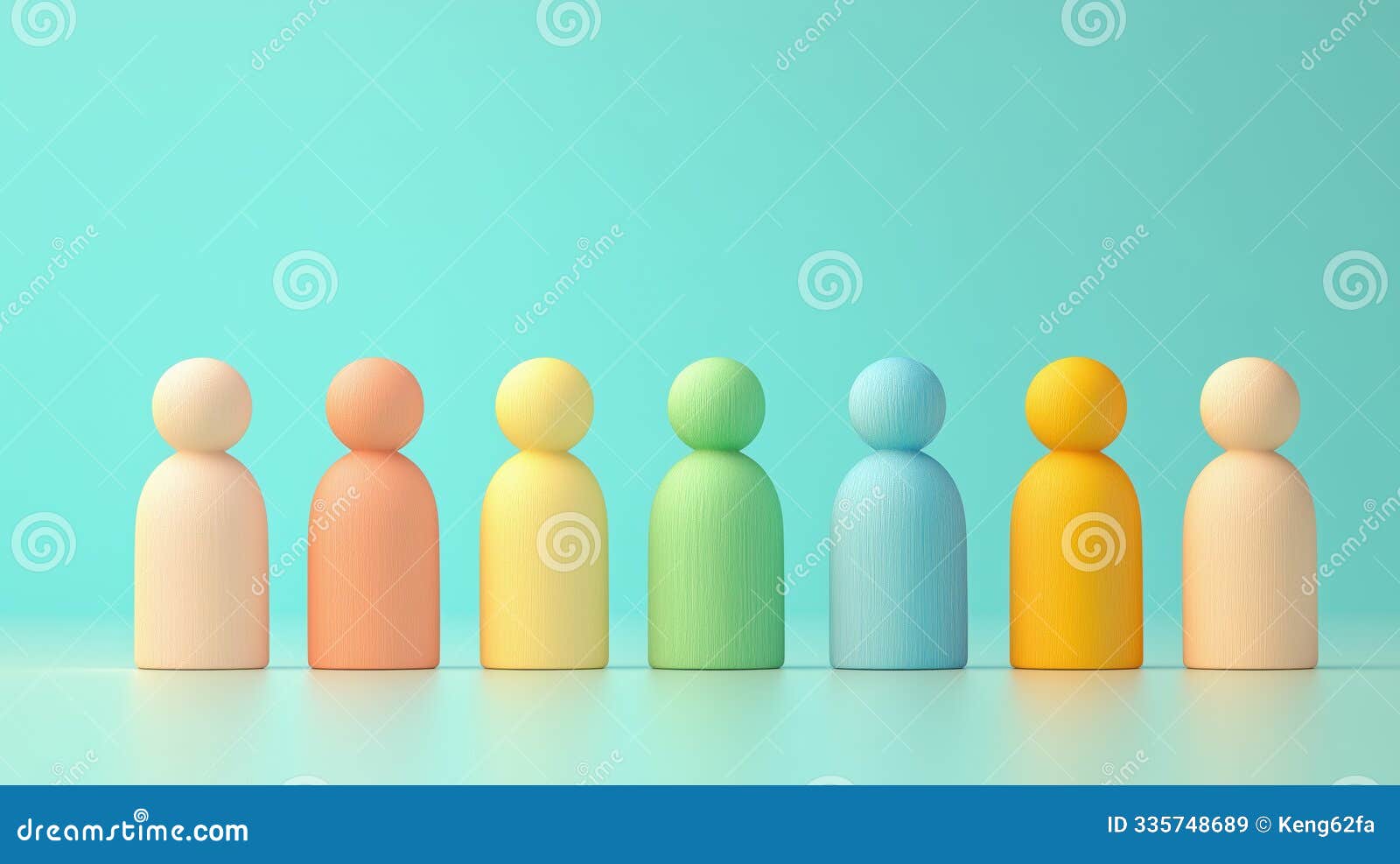 Colorful Wooden Figures Representing People in Row, Symbolizing Unity ...