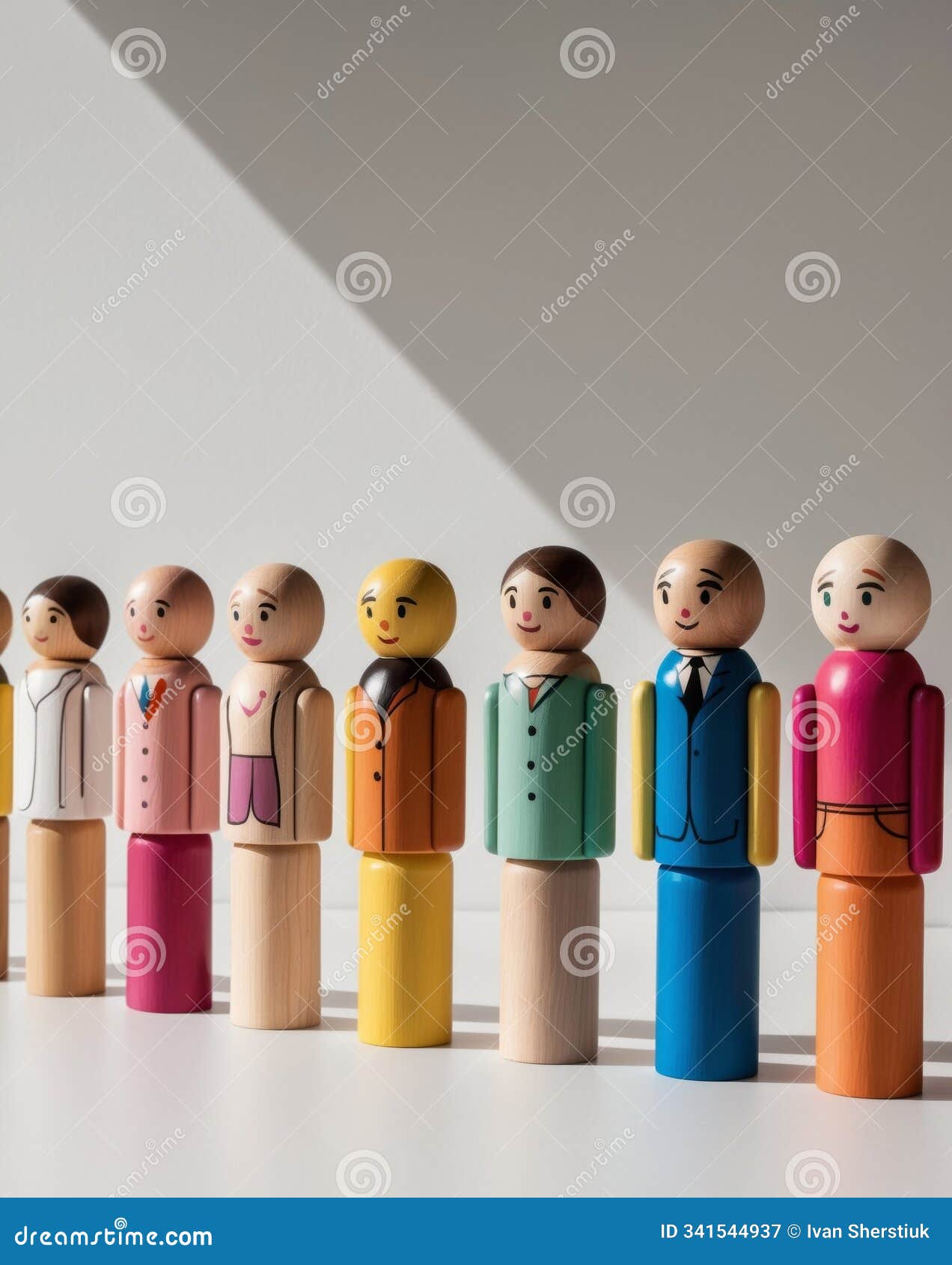 Colorful Wooden Peg People Standing in a Row. Stock Image - Image of ...