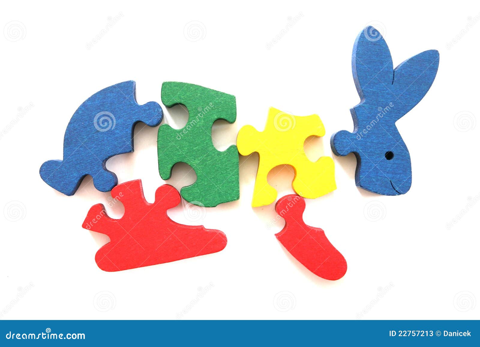 Colorful Wooden Rabbit Puzzle Toy Stock Image - Image of green, yellow ...