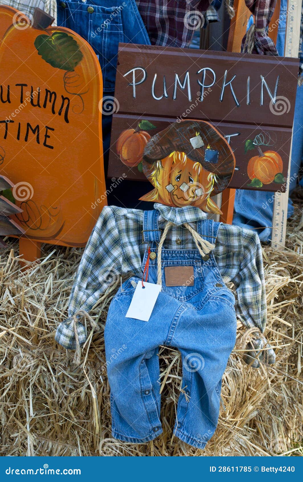 Colorful Wooden Scarecrow Stands on Display. Stock Image - Image of ...