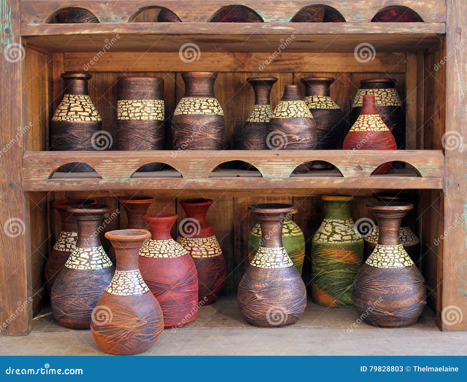 Colorful Wooden Vases on Display Stock Image - Image of vase, wooden ...