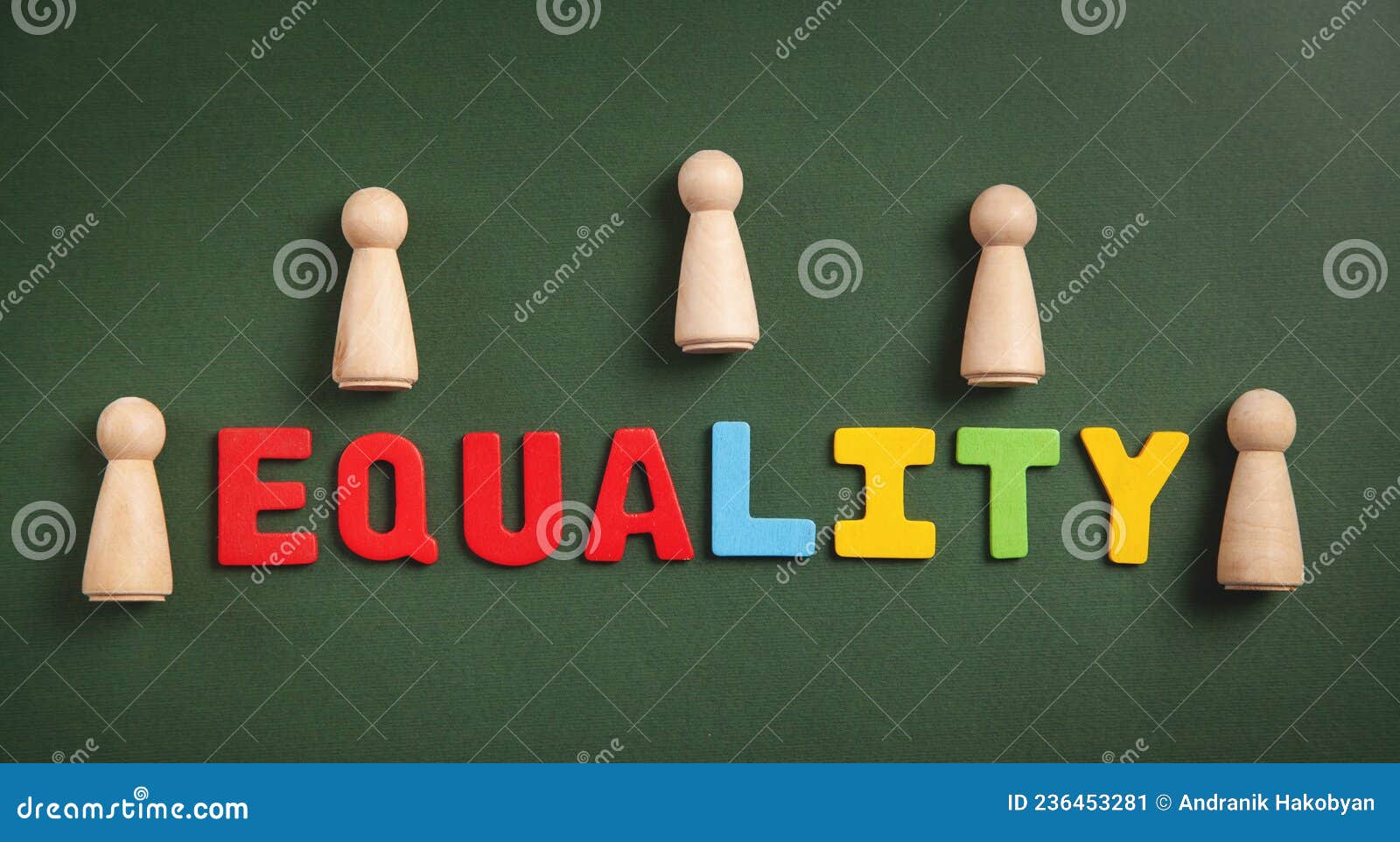 Colorful Word Equality and Human Figures on Green Background Stock ...