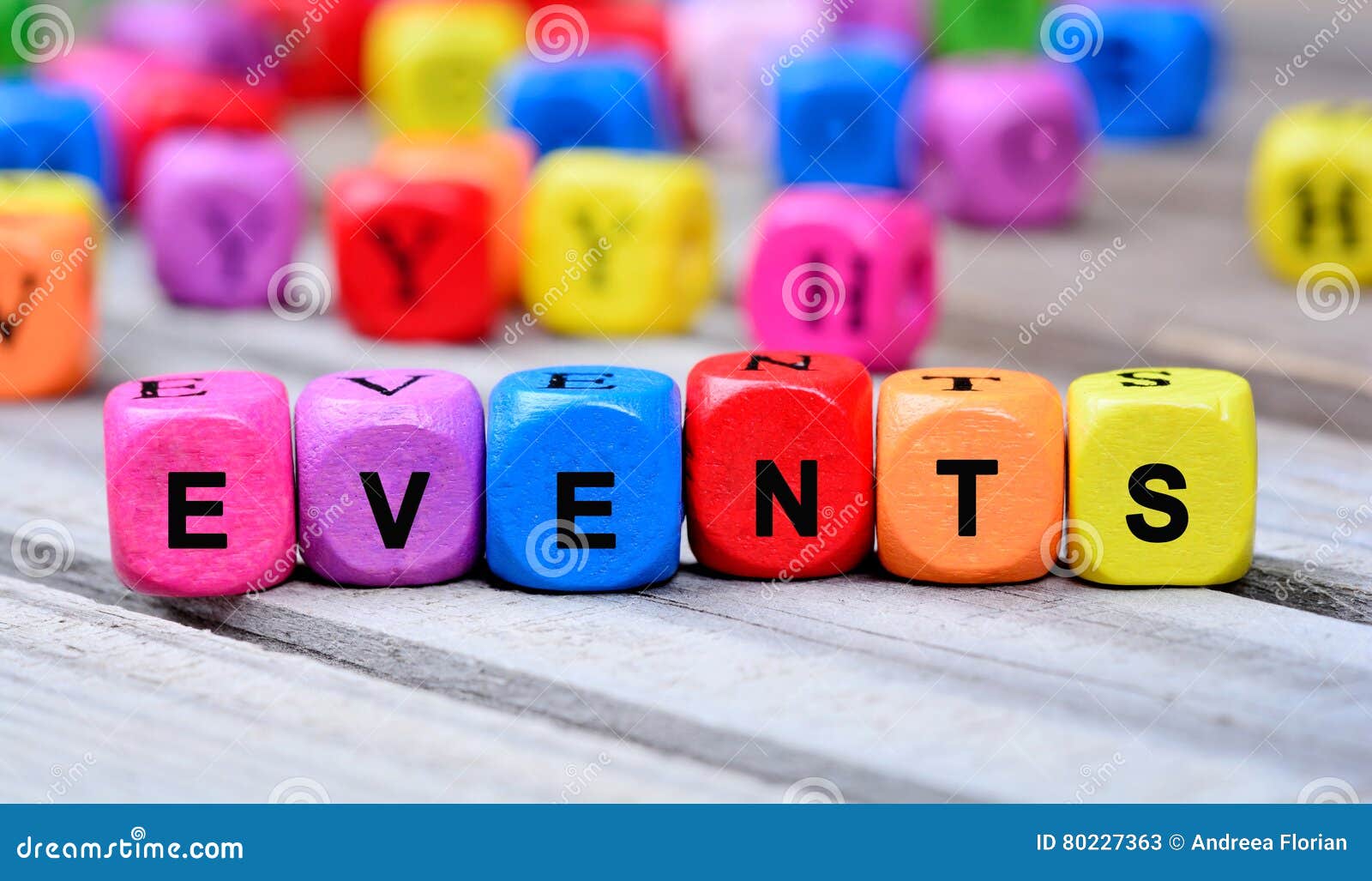 The Colorful Word Events on Table Stock Image - Image of colorful ...