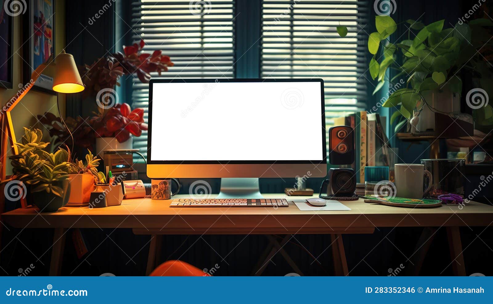 Colorful Workstation Harmony. Creating an Inspiring Office Setup Stock ...