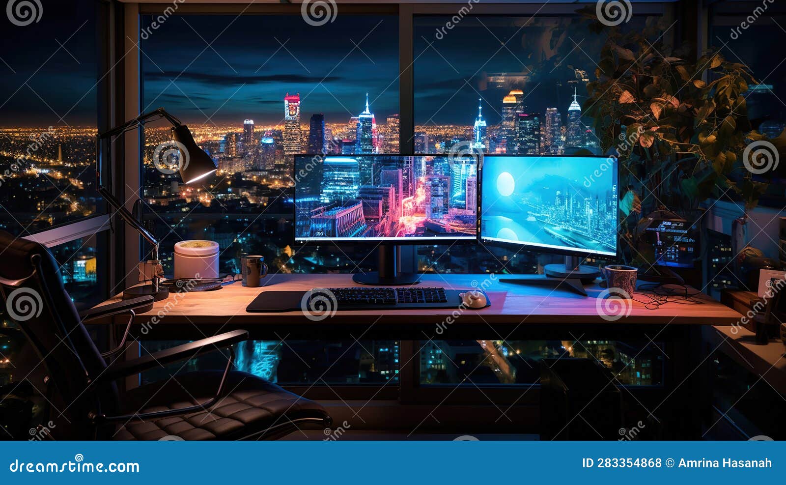 Colorful Workstation Harmony. Creating an Inspiring Office Setup Stock ...