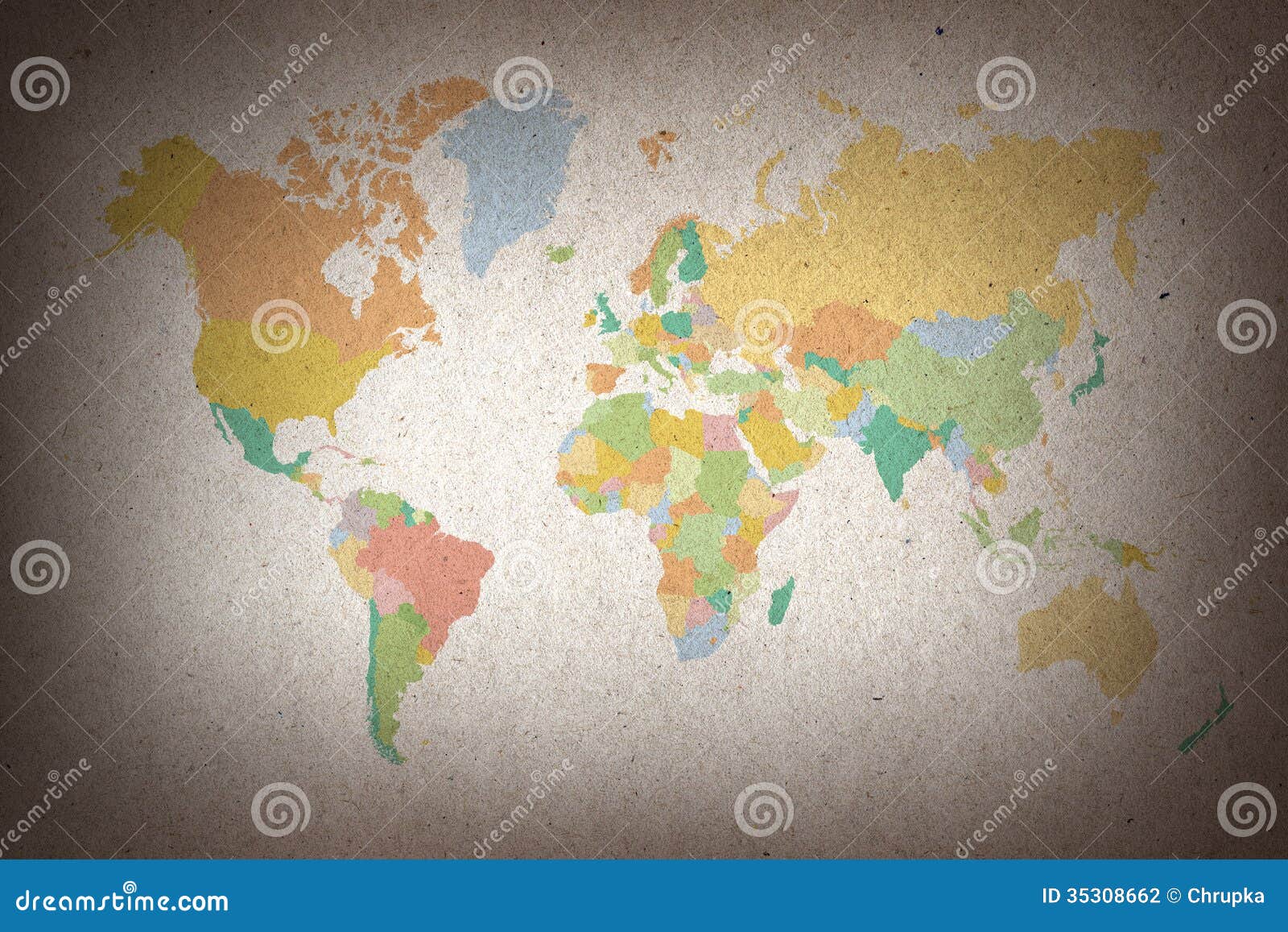 Colorful World Map on Brown Paper Background Stock Illustration ...