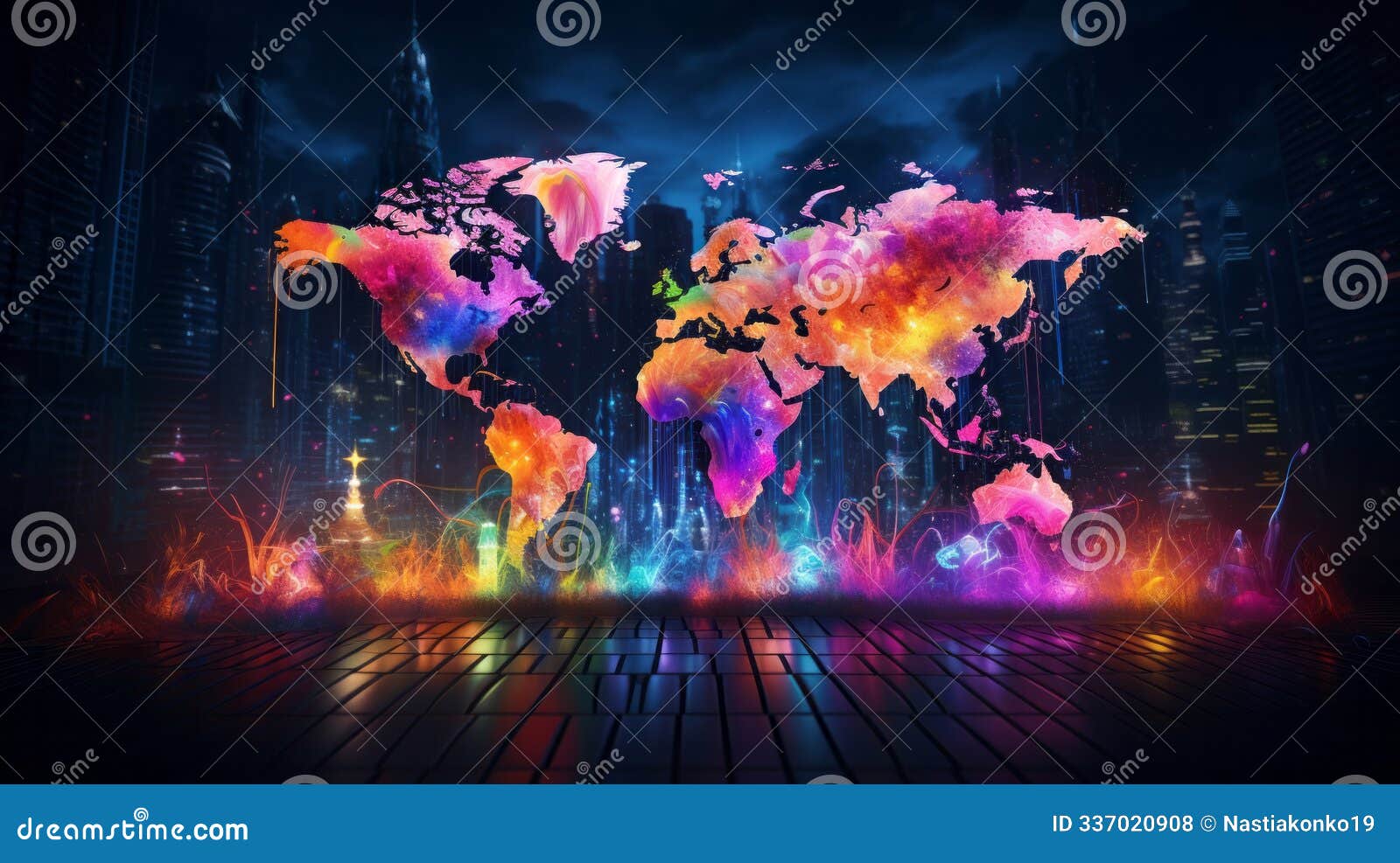 A Colorful World Map on a Dark Background Stock Photo - Image of ...