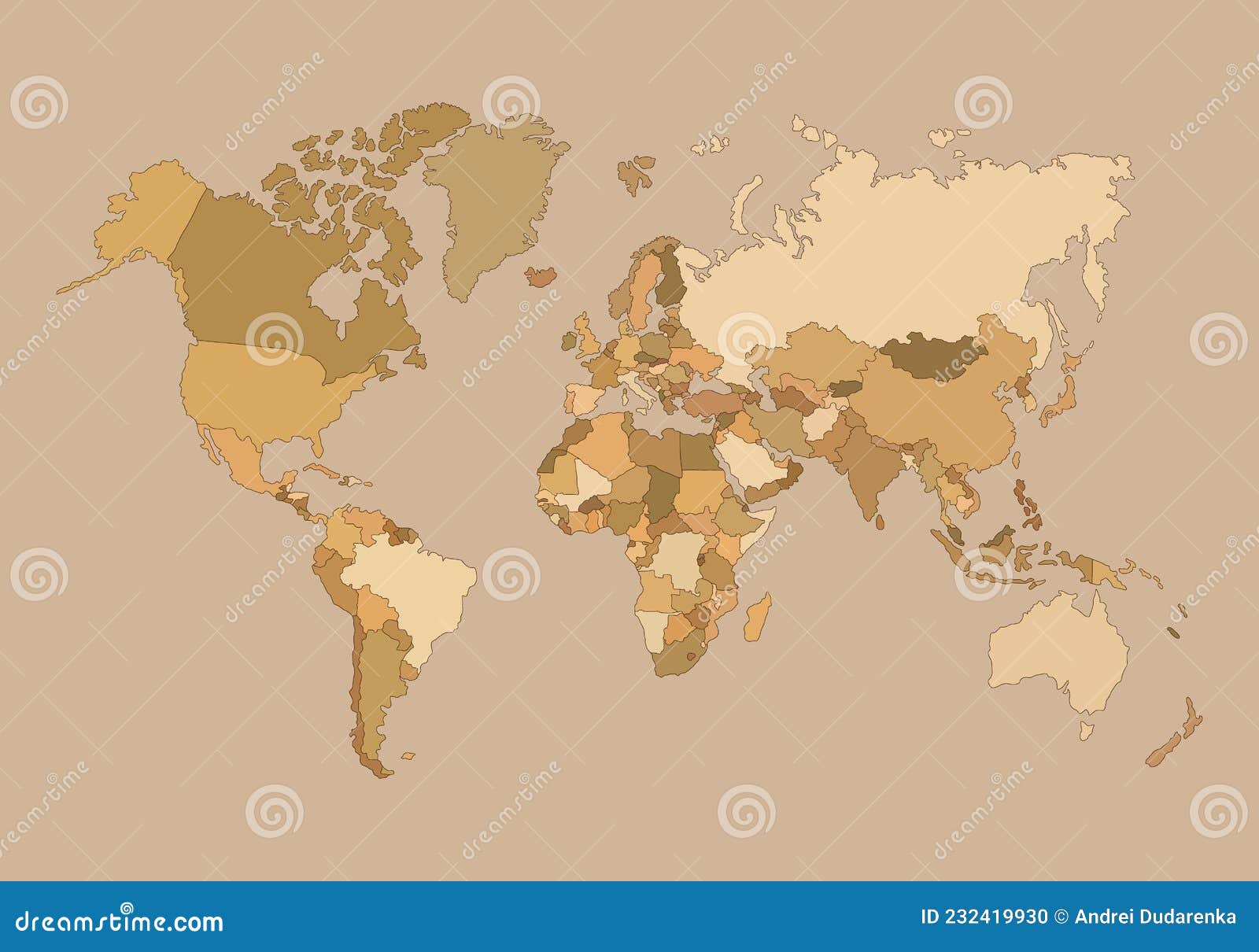 Colorful World Map. Different Colors for Different Countries. Vector ...